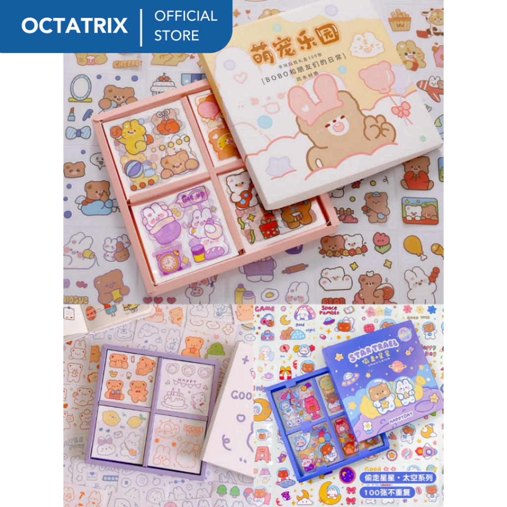 Waterproof stickers with cute cartoon motifs BOBO space bear 50/100 ...