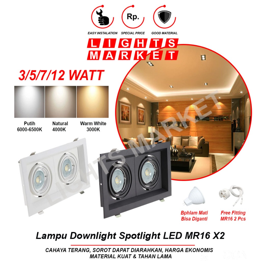 Spotlight Ceiling Downlight Lampshade 2 Fitting Spotlight MR16 Box ...