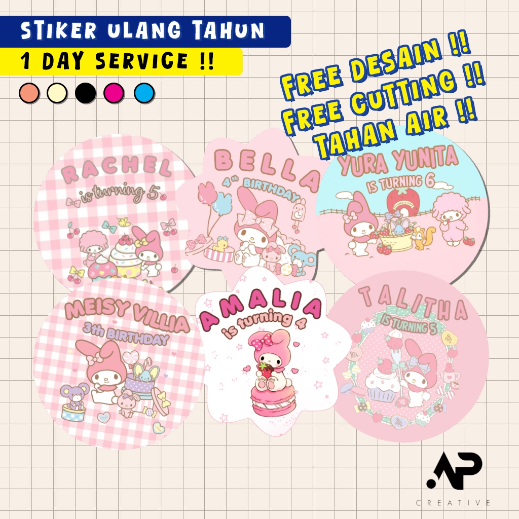 Waterproof MY MELODY EDITION Birthday Stickers Custom Children's ...
