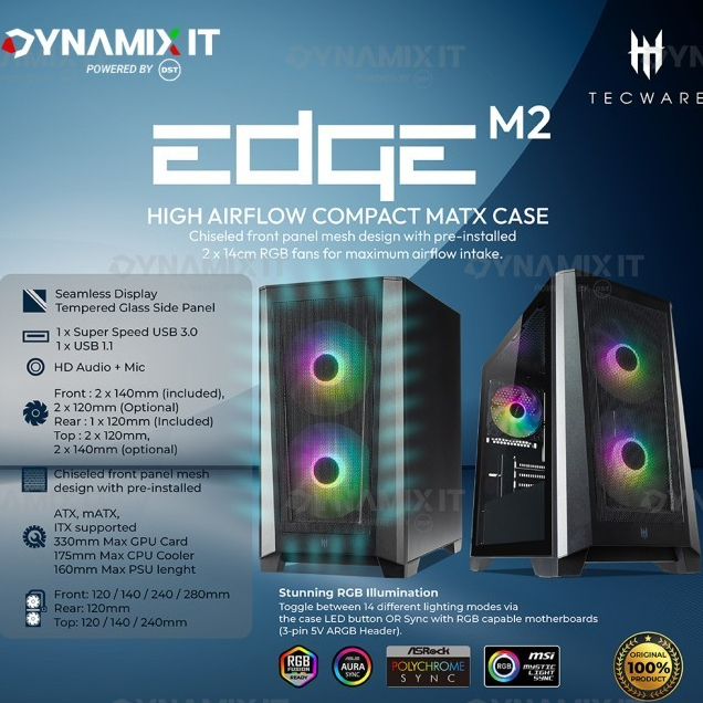 Tecware EDGE M2 Pro ARGB High AirFlow m-ATX PC Case | Shopee Singapore