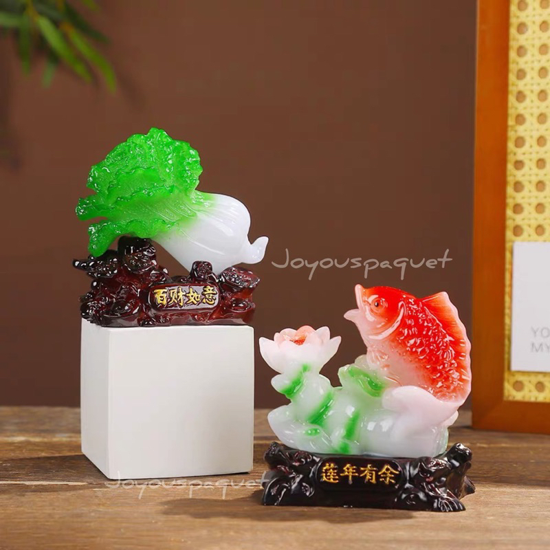 Mini Display Statue Koi Fish Lotus and White Mustard Hockey Bai Chai ...