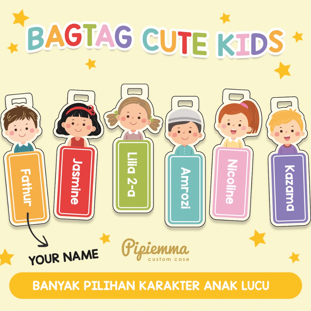 GANTUNGAN Cute Boy Girl Bagtag Custom Name Hanger Cute Kids School Bag ...