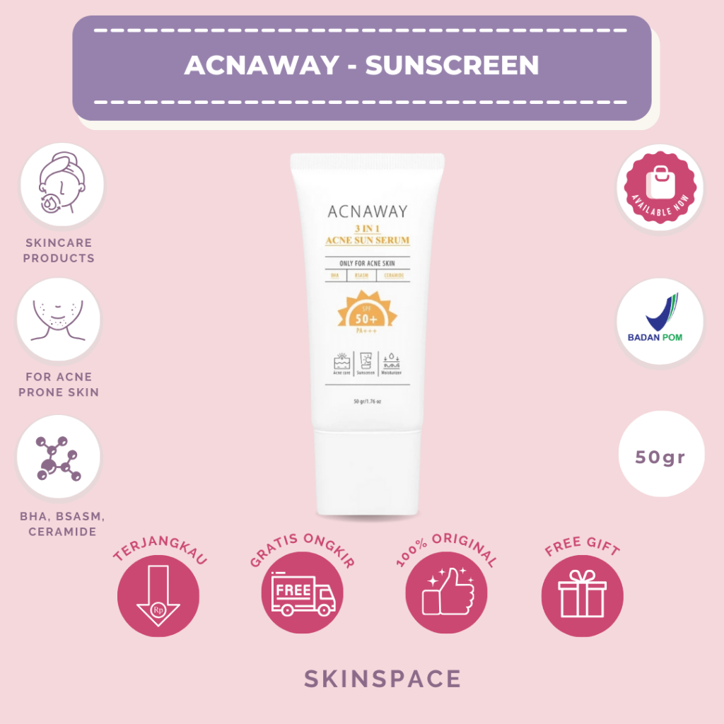 Acnaway Sun Serum Sunscreen SPF50 PA+++ / Sunscreen for Acne-Prone Skin [ ORIGINAL 100% ...