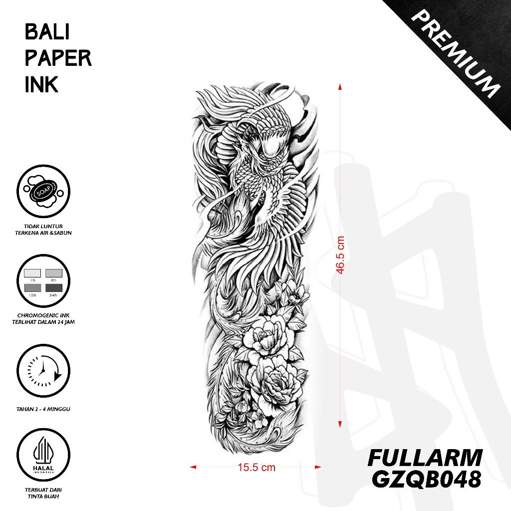 Bali Paper Ink GZQB048 Phoenix Fruit Ink Temporary Tattoo Premium ...