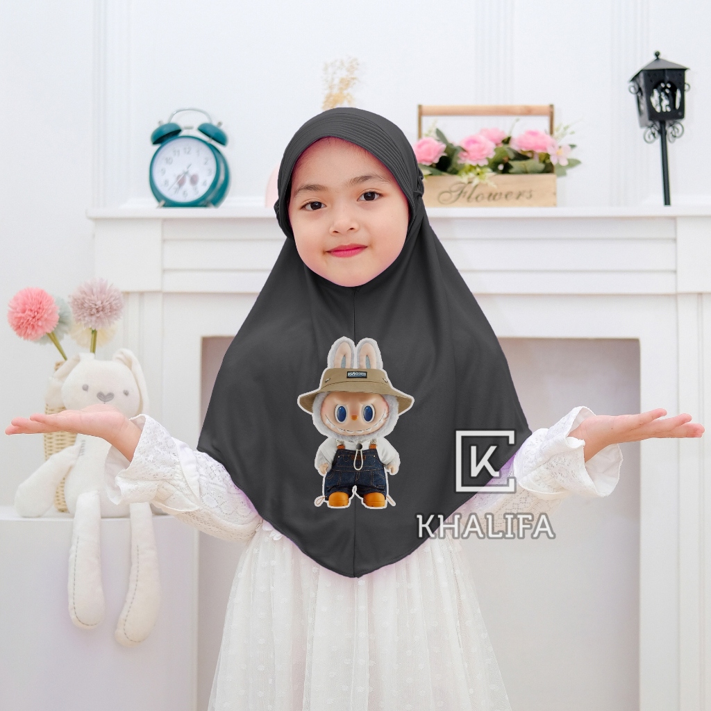 Latest!!! Azwa Hijab - Bergo Anak LABUBU Cute/Jilbab Instant Jersey ...