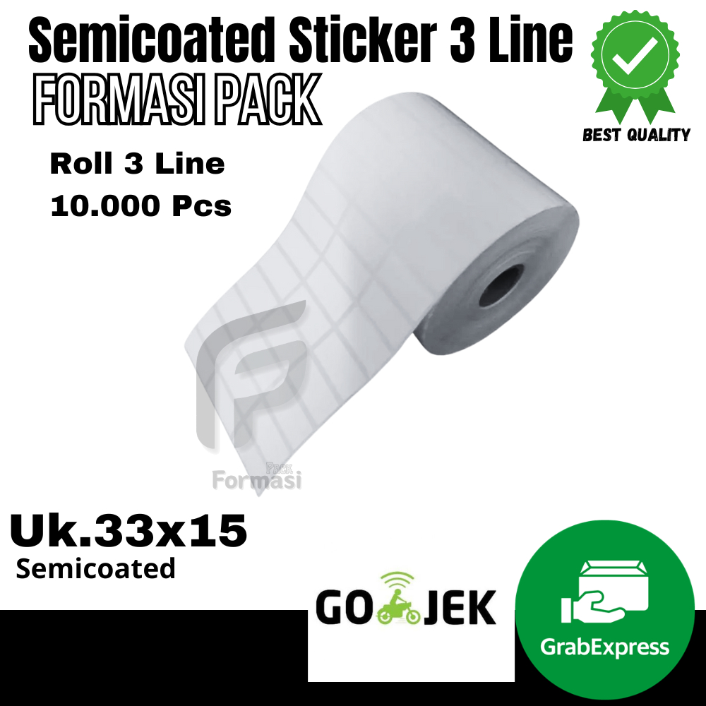 Semicoated THERMAL LABEL 33 x 15 mm 3 Line, Barcode Printer Sticker ...