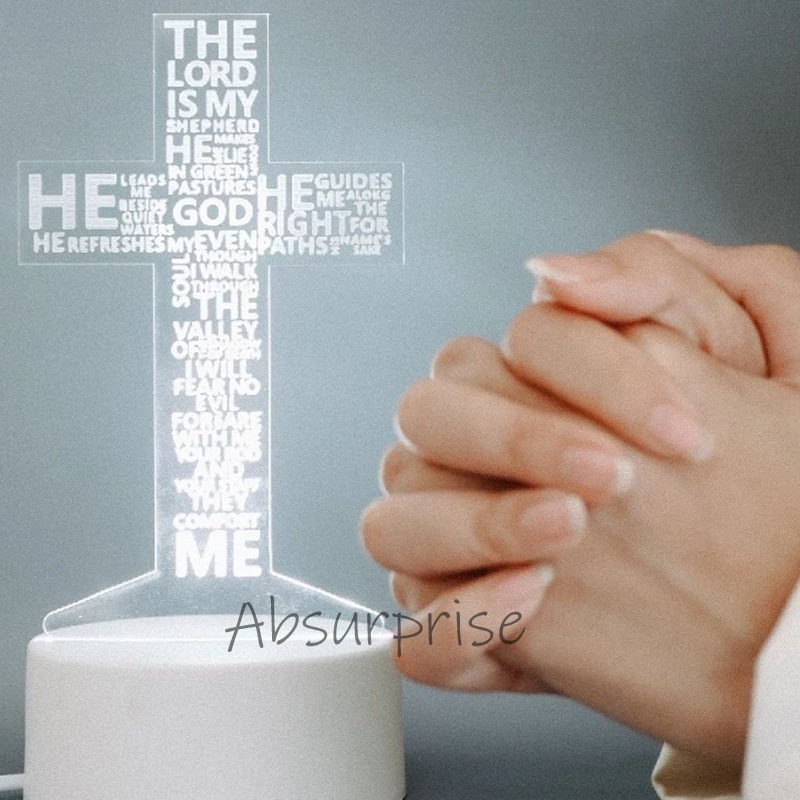 PUTIH Psalm Christian Display Lamp / 3D Cross Night Light / White ...