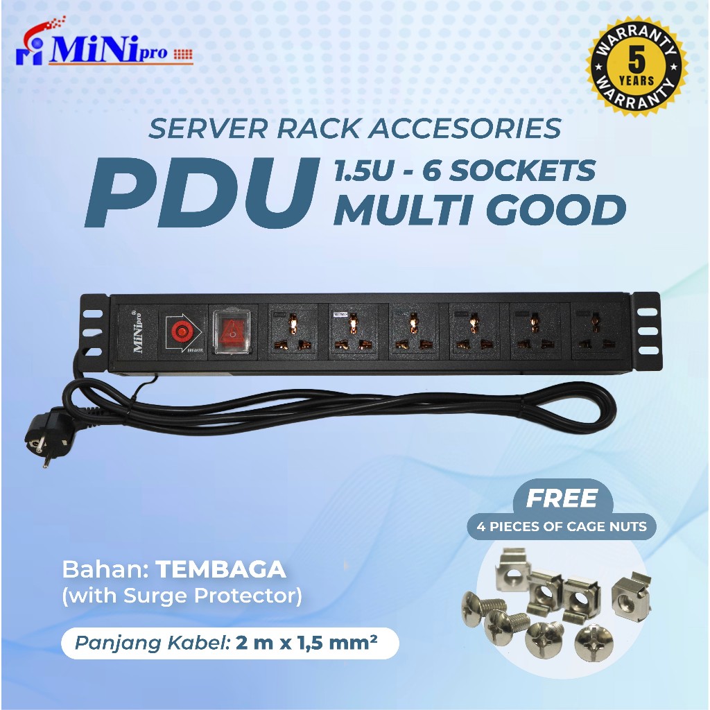 Minipro 1.5U Power Distribution Unit Rack Server 6 Port Multi Socket/1 ...