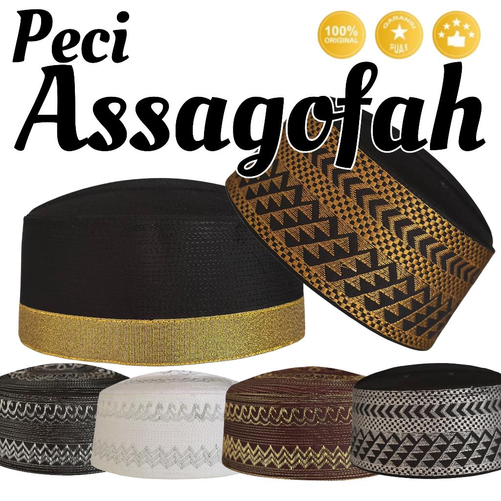 PUTIH HITAM Peci Assagofah Ribbon Adult Muslim Plain Black White Men's ...