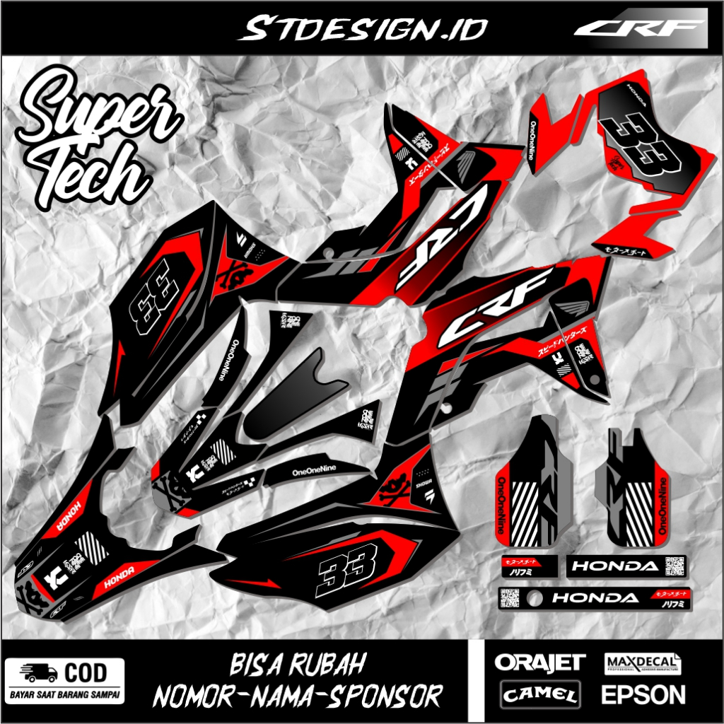 HITAM MERAH Decal Crf 150l Black Red Full Body Super glossy Free Custom ...