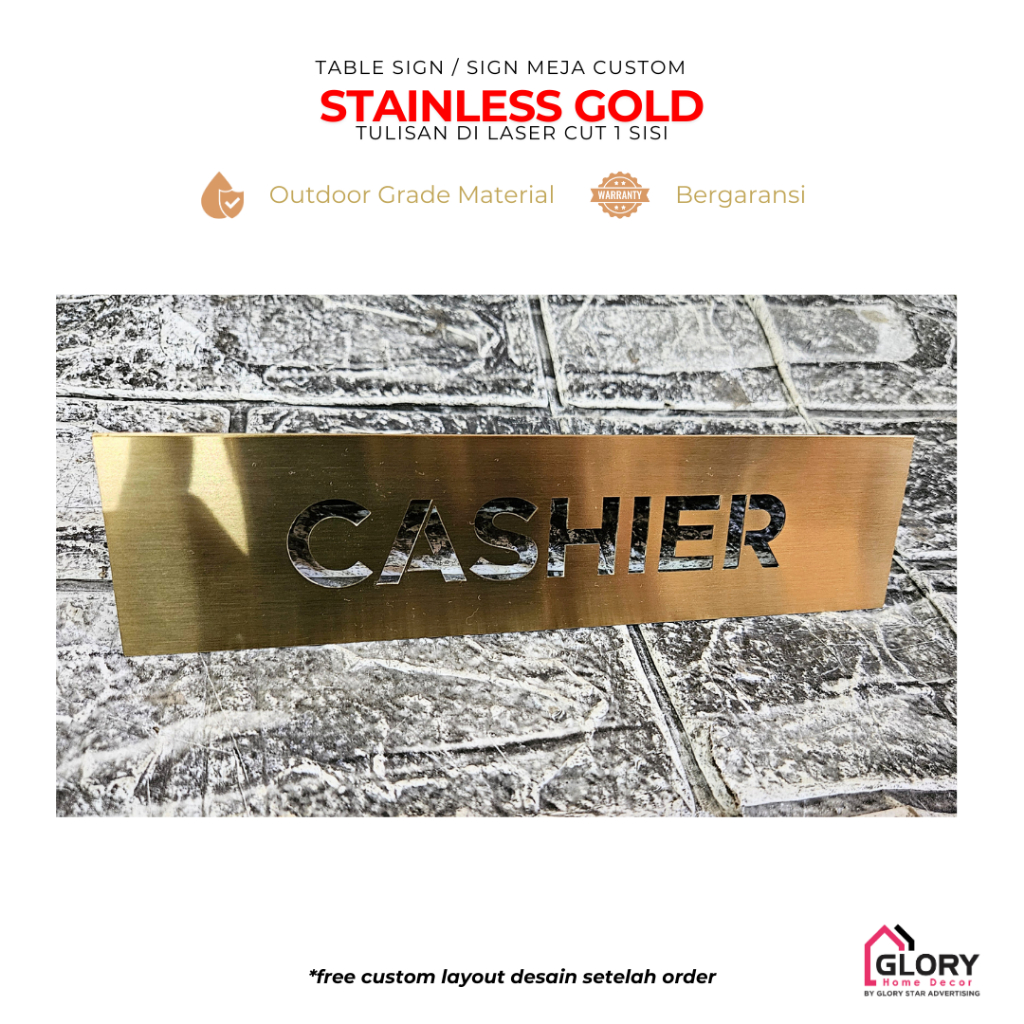 Table Sign / Table Sign Stainless Gold Laser Cutting Custom - 20cm x ...