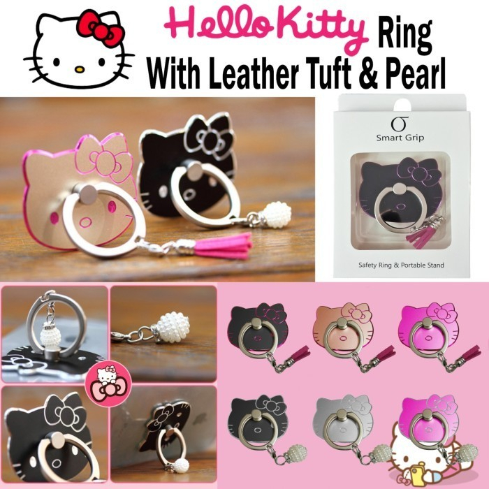 HELLO KITTY CARTOON CHARACTER HP RING with Leather Tuft & Pearl ...