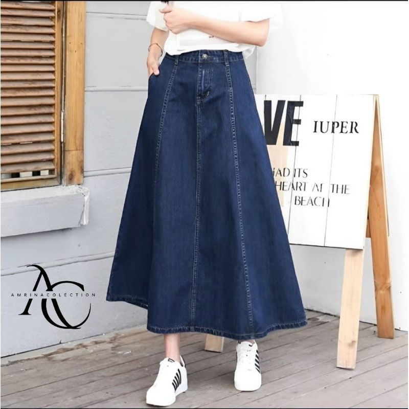 Jisso Women's premium umbrella jeans Skirt A-Line 7/8 Umbrella Model ...