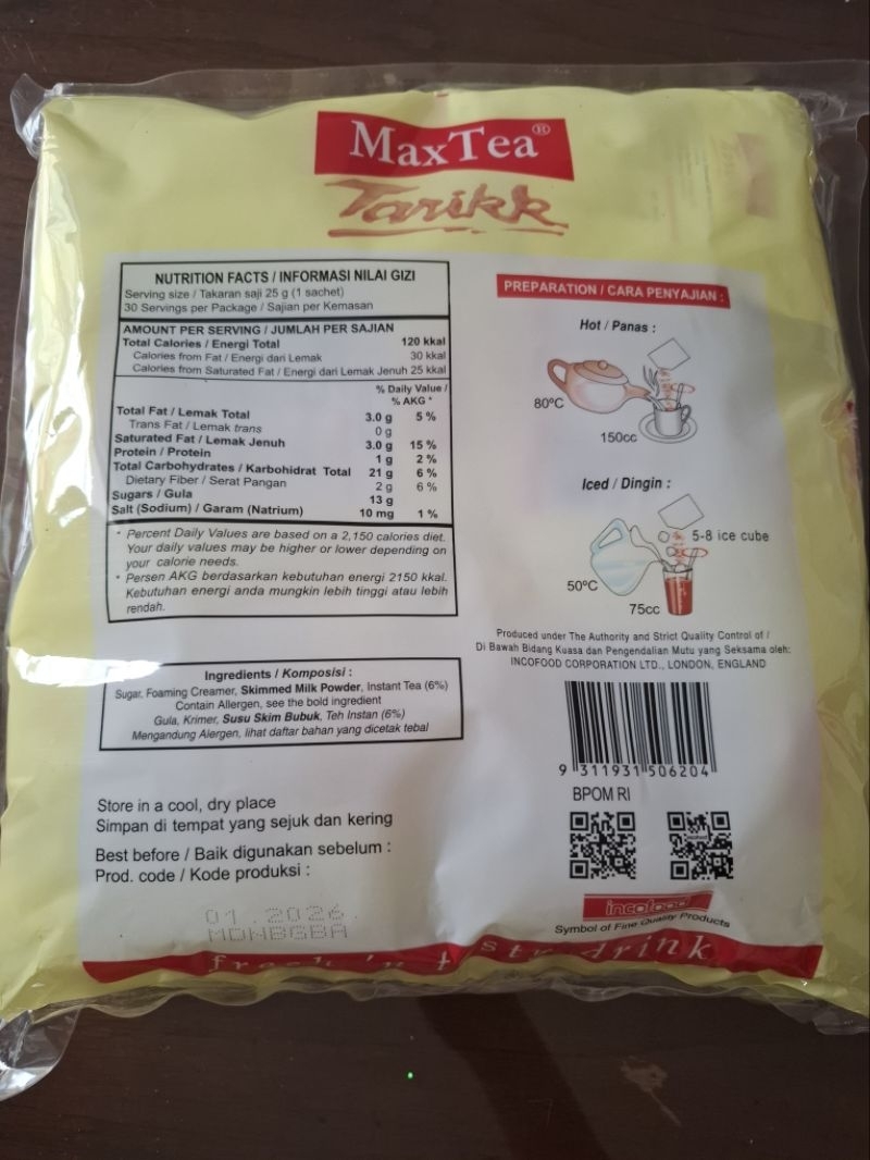 MaxTea Tarik 30 sachets original malaysia | Shopee Singapore