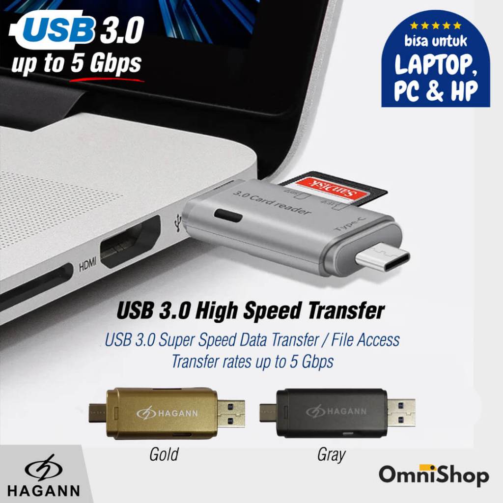 Mini Card Reader 4 in 1 HAGANN CR-030 Adapter USB 3.0 Type C for SD ...
