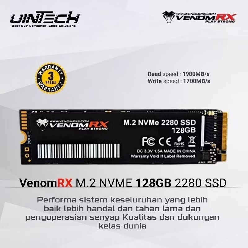 SSD M.2 NVME 128GB Venomrx PCIE Gen 3x4 VENOMRX SSD M2 NVME (3 Year ...