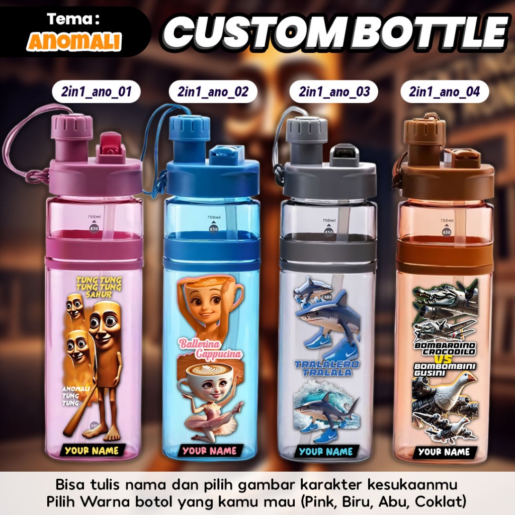 CUSTOM 2 IN 1 DRINKING BOTTLE ANOMALI CHARACTER DESIGN / 2IN1 BOTTLE ...