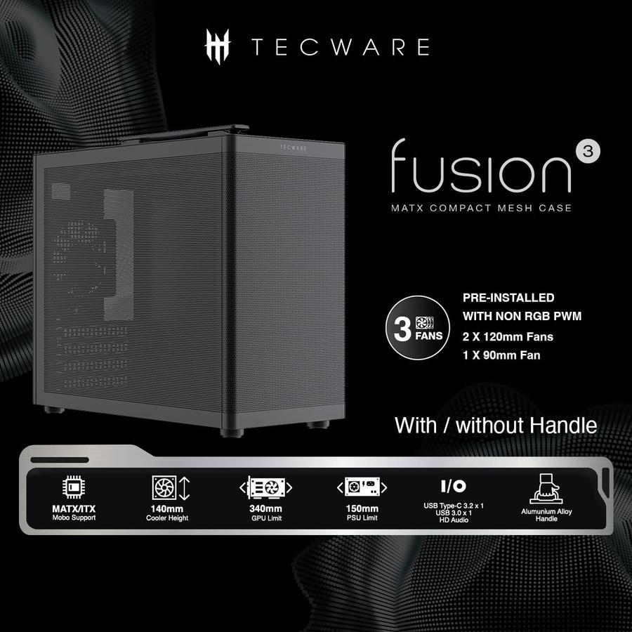 Tecware Fusion 3 Airflow Mesh PC Case M-ATX SFF Case Free 3Fan PWM 12cm ...