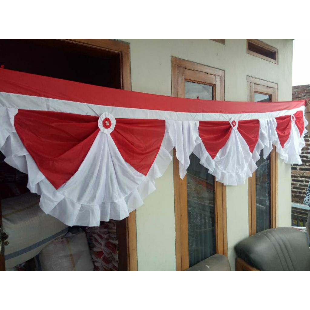 MERAH Plain yks red and white background flag 4 meters long (5 waves ...