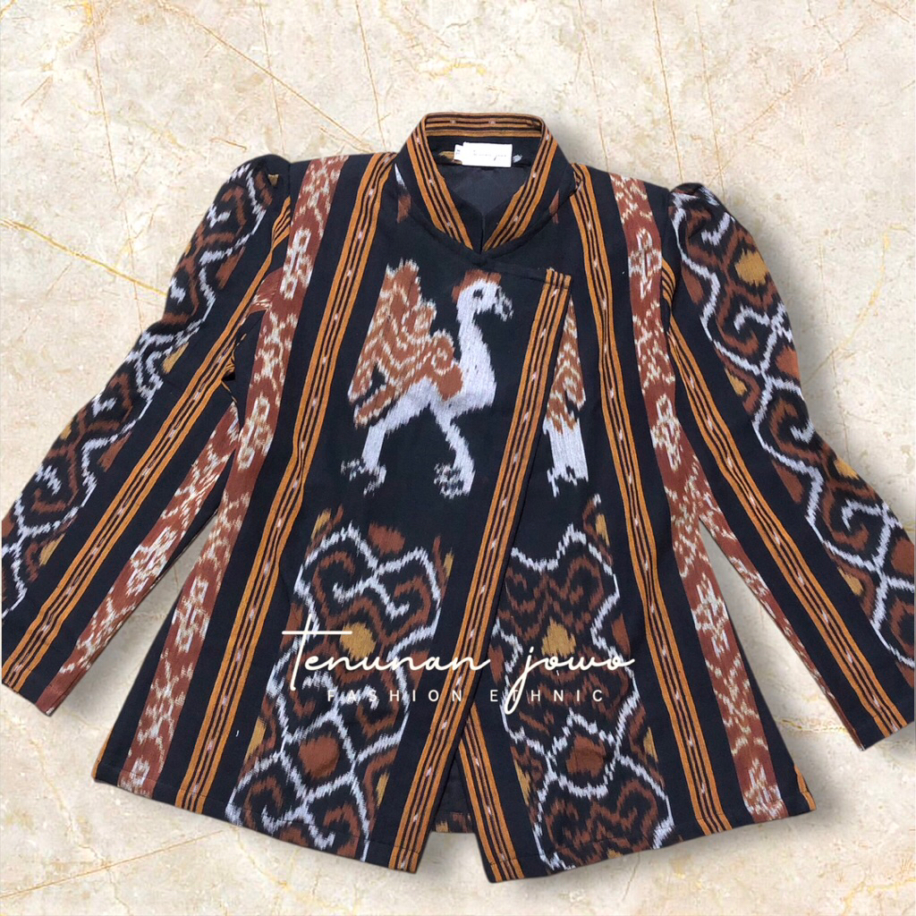 Woven Work Blouse Top with Unique Ethnic Motif Puff Sleeves | Shopee ...