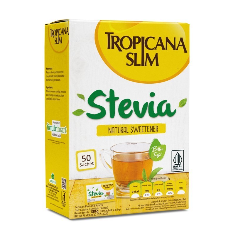 Tropicana Slim Stevia Natural Sweetener 130 g Contains 50 Sachets / box ...