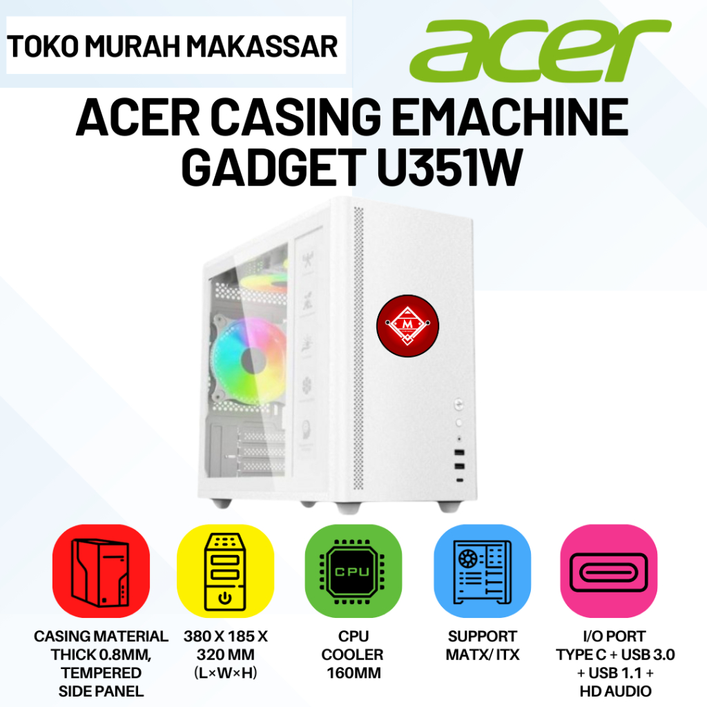 Acer Eachine Gadget U351W m-Atx White PC Case - U351 ACER GADGET U351B ...