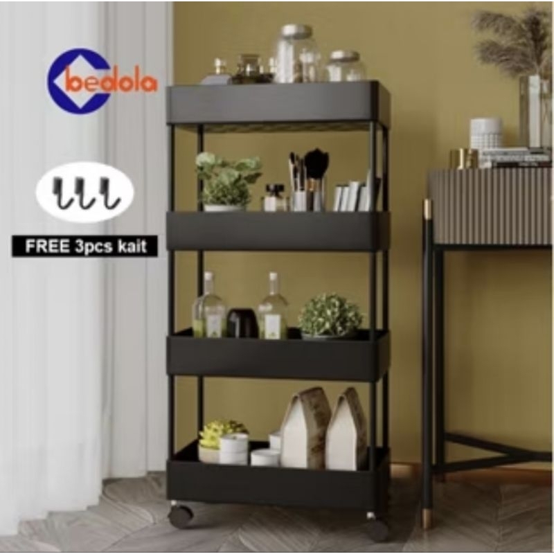 4 Tier Multi-Purpose Stacking Shelf With Wheels Spice Rack Kitchen ...