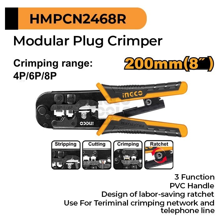 INGCO RJ45 Modular Plug Crimper Crimping Pliers Ratchet Model 4P 6P 8P ...