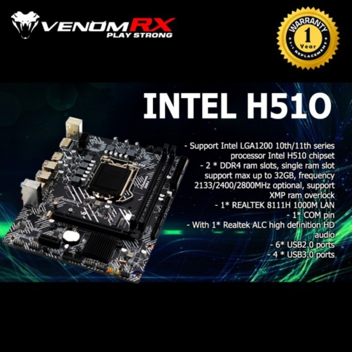 Venomrx Motherboard H510 LGA1200 Nvme H510 Gen 10/11 | Shopee Singapore