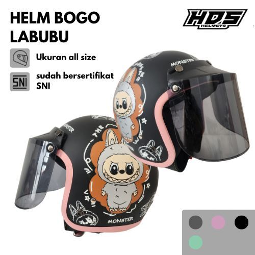 Adult Bogo Helmet Half Face Labubu Motif SNI HDS Helmet Retro Bun Hijab ...