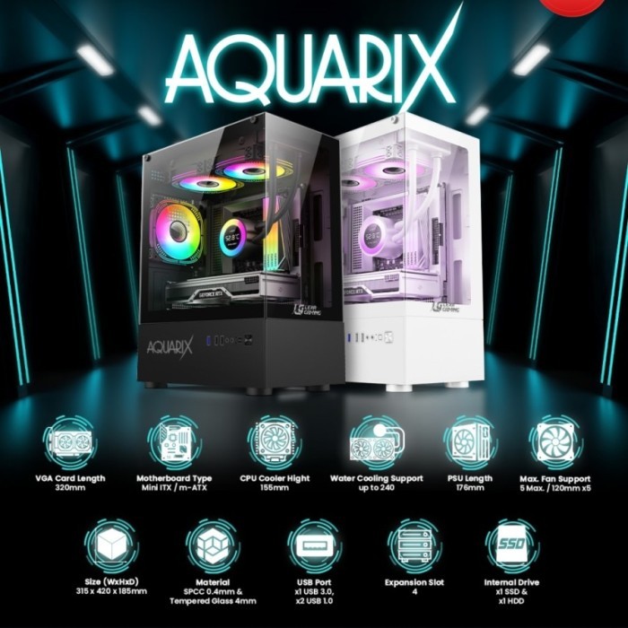 Lexa Gaming Aquarix Mini Computer Hose PC Case | Mini Tower | Micro M ...