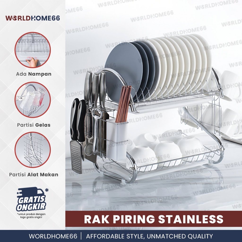 Worldhome 2 Tier Stainless Dish Rack Dish Containers 2 Tier Kitchen ...