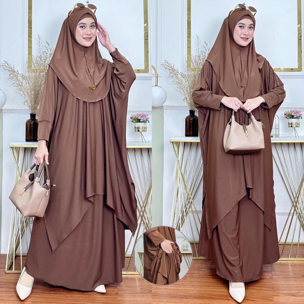 Yasir l Haliza Stelan ROk oversized Batwing top set Veil + inner ...