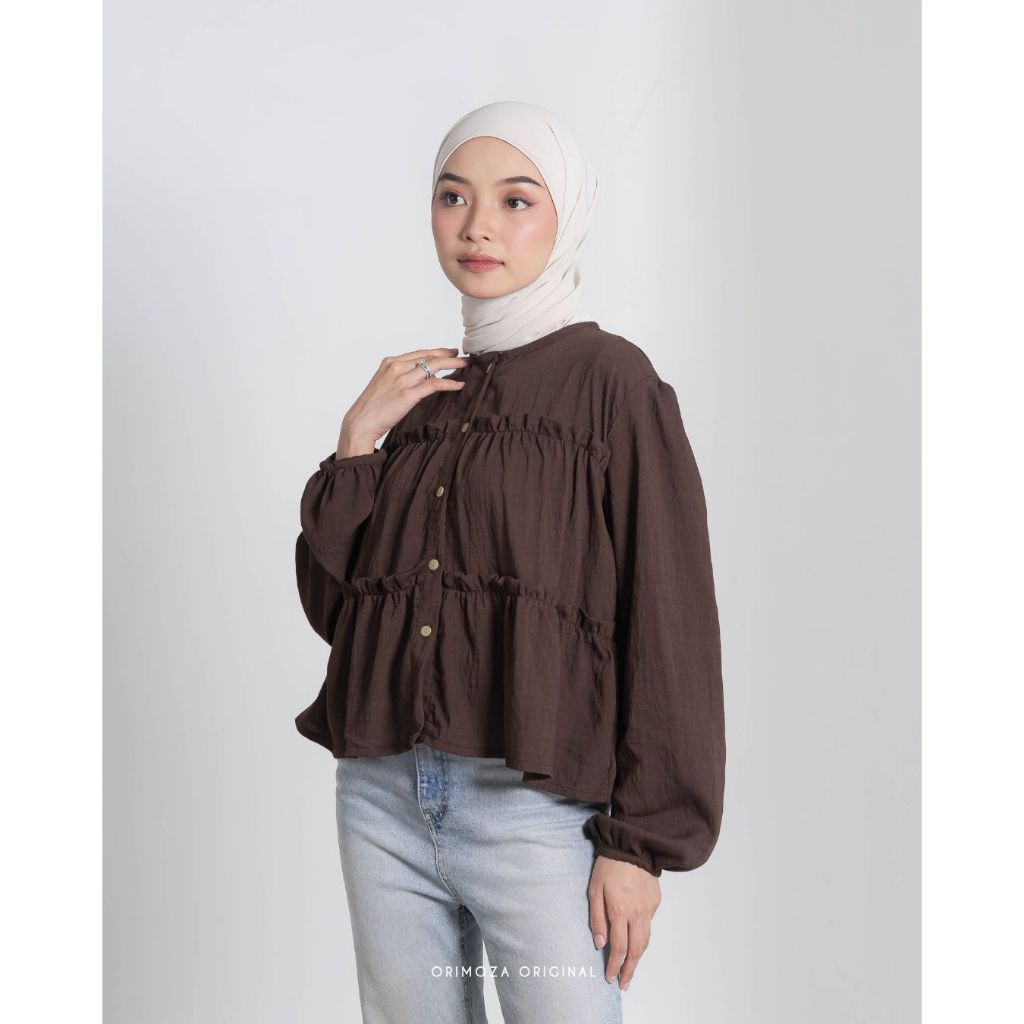 Orimoza Neona Top Blouse Korean Women's Ruffel Linen Import | Shopee ...
