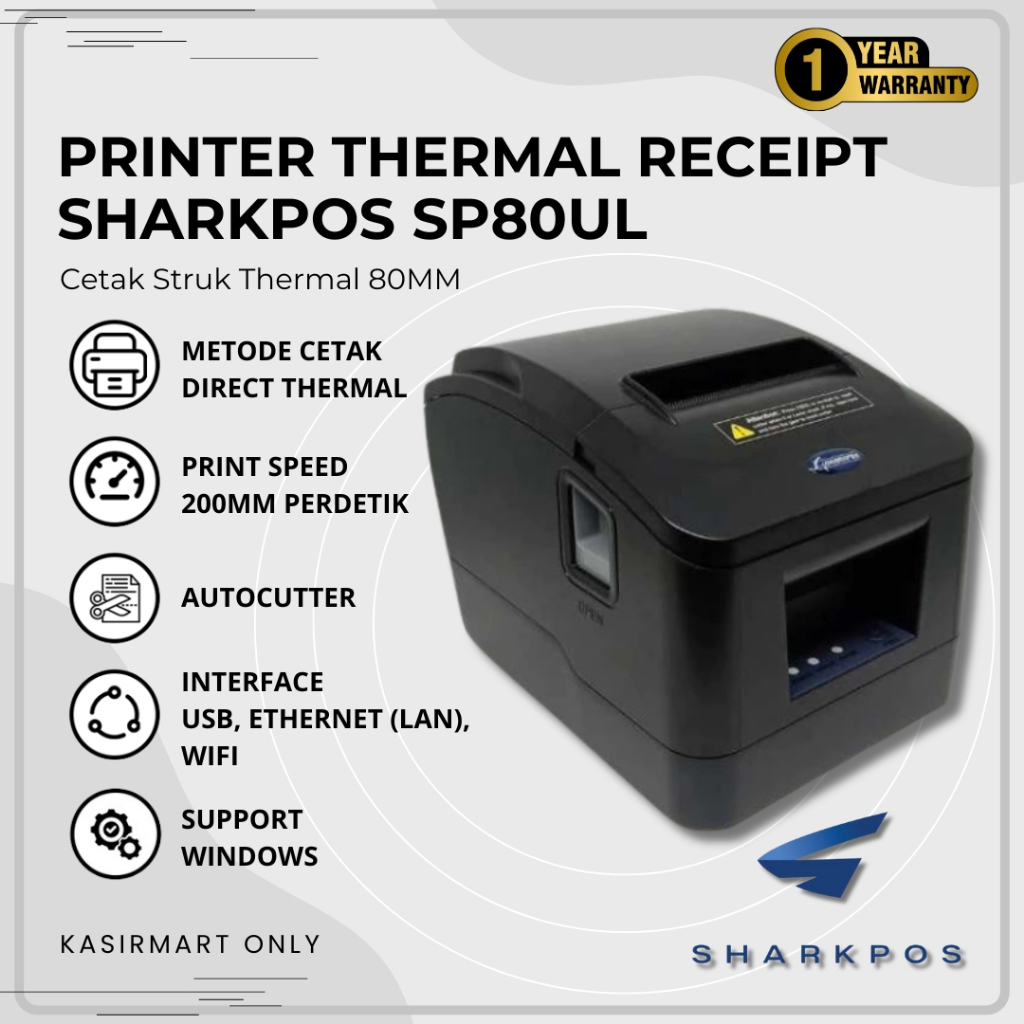 Sharkpos SP80 Thermal Printer 80mm Auto Cutter RJ11 RPP02N USB LAN ...