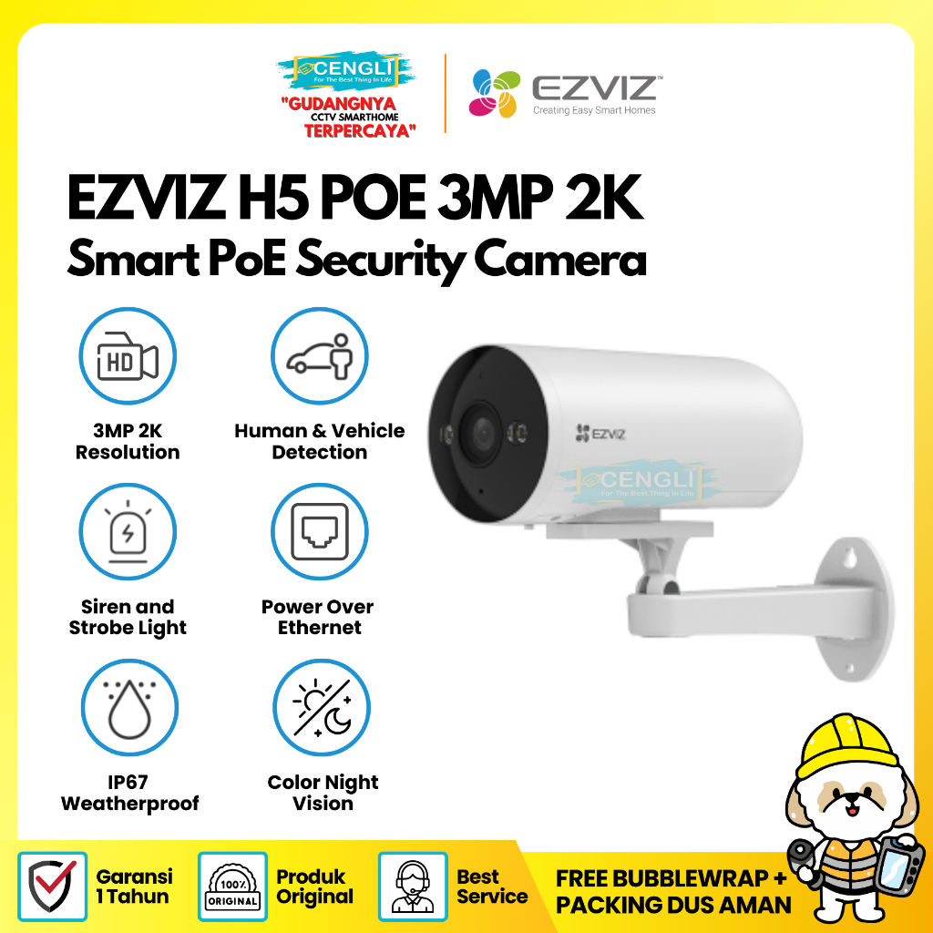 Cctv PoE Camera Ezviz H5 PoE 2K 3MP Smart PoE Security Camera | Shopee ...