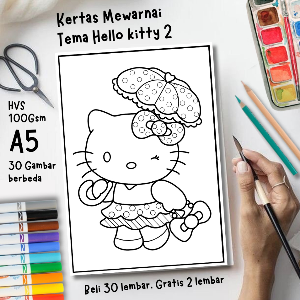30 Hello Kitty Theme Kindergarten and Elementary School Coloring Paper ...