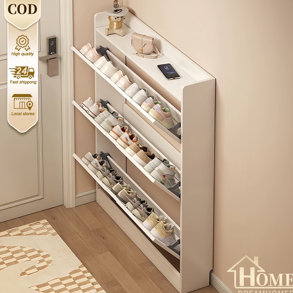 KAYU CODE I76C Wooden Shoe Cabinet Shoe Rack Closed Stacking Shoe Rack ...