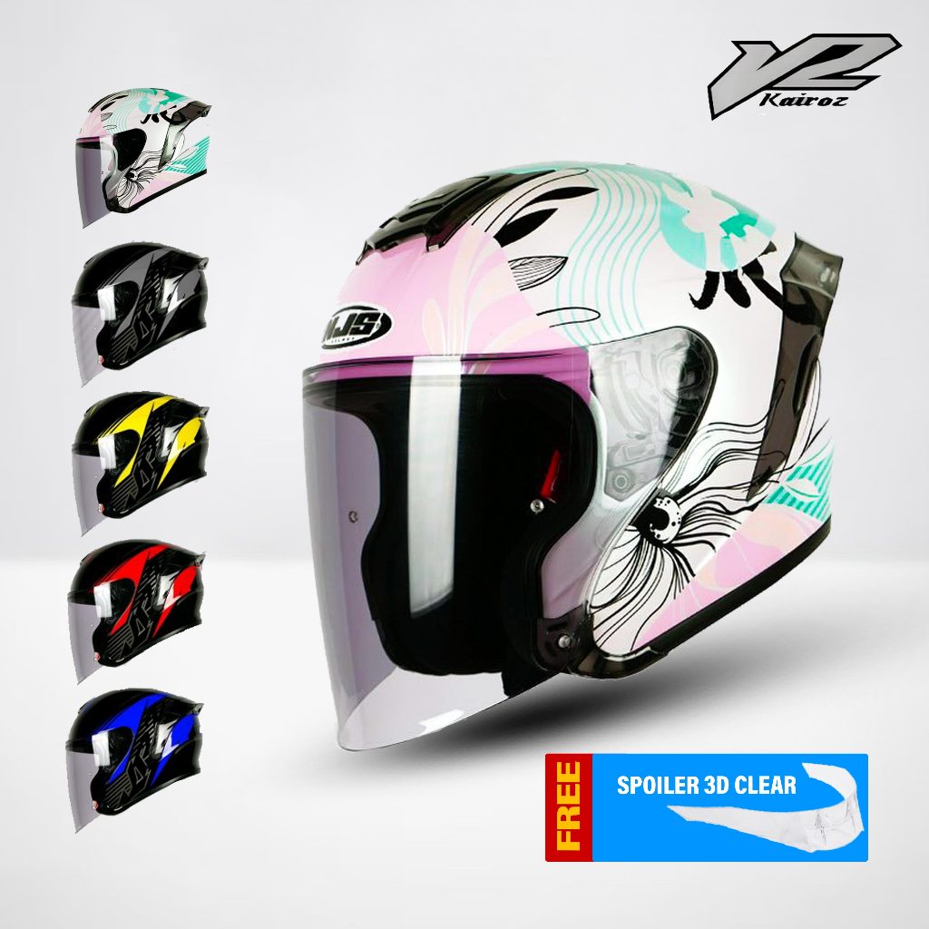 Njs KAIROZ V2 RAIZER FLAT VISOR FREE 3D SOILER- Half Face Helmet ...