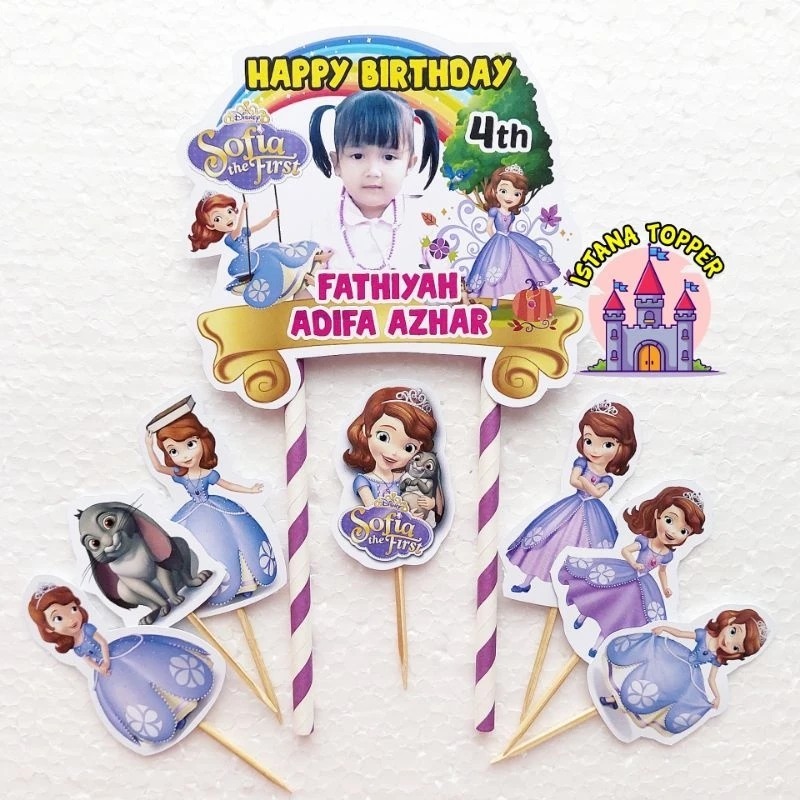 CUSTOM THEME Cake Topper Sholehah, tsum-tsum, Sofia, Barbie, Marsha ...