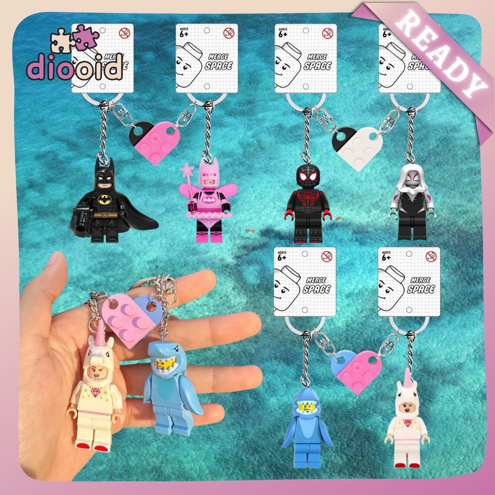 [Ready]Merge Matching Lego Keychains Pink Unicorn & Blue Shark Batman ...