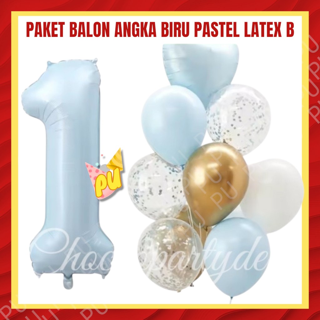 PASTEL BLUE NUMBER BALLOON PACKAGE LATEX B / PASTEL BLUE BIRTHDAY ...