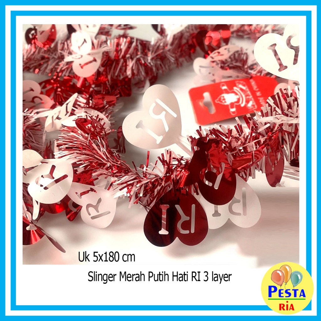 MERAH ! (1Pcs) 3 Layer Red and White Slinger, festive slinger, tassel ...