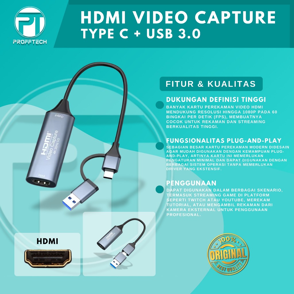 Video Capture Card 4K HDMI to USB/Type-C HDMI Video, Original Profftech ...