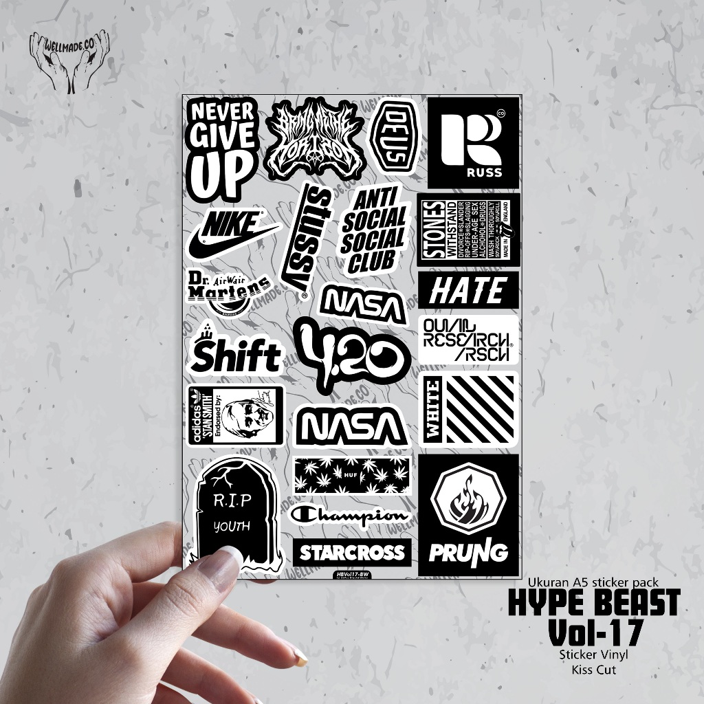 Sticker Pack HYPE BEAST Tumblr Helmet Laptop VOL17 BLACK AND WHITE ...