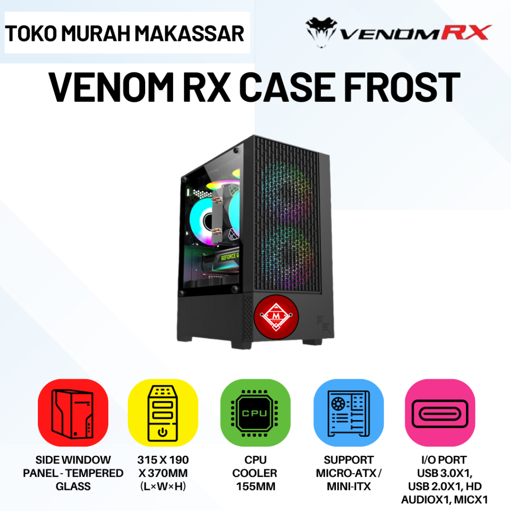 VenomRX FROST Tempered Glass M-ATX Gaming Case /VenomRX Frost Black M ...