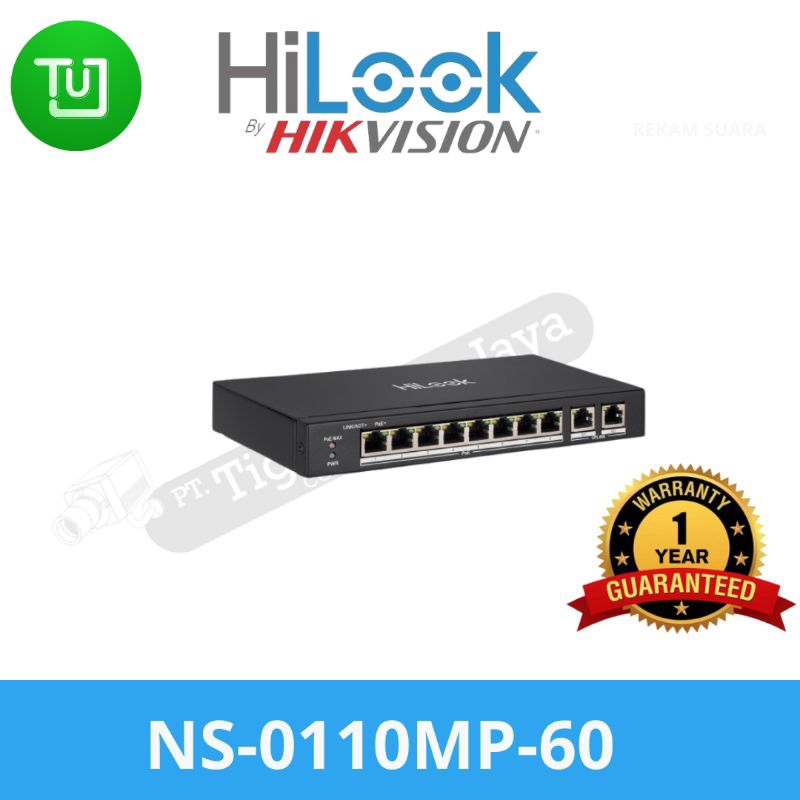 NS-0110MP-60 HILOOK 8+2 Port PoE Switch Hub Unmanaged IP Cam Long Range by Hikvision8 Port Fast ...
