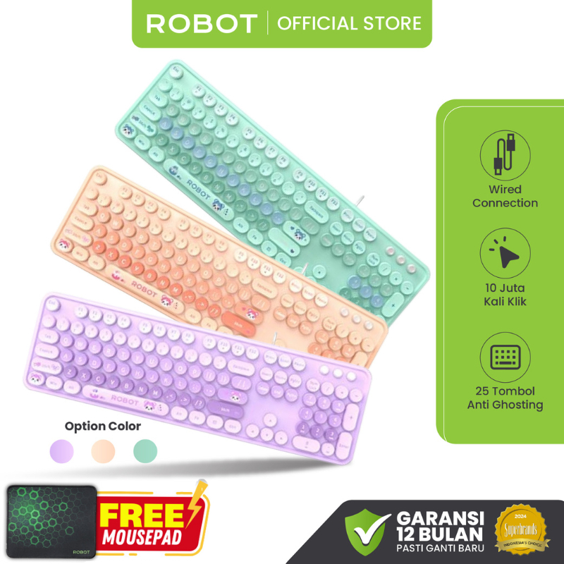 [FREE MOUSE] ROBOT RK30 Pastel Color Wired Computer Keyboard Portable ...