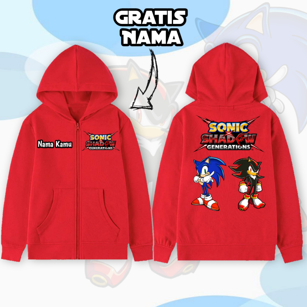 SONIC X SHADOW The Hedgehog Animated Children's Zipper Hoodie Jacket ...