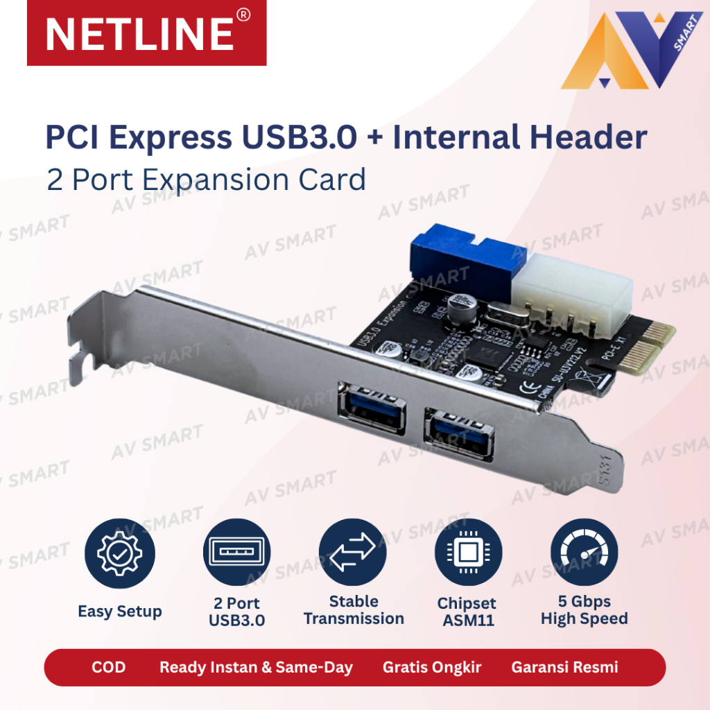 Netline PCIe USB3.0 2 Port Expansion Card PCI Express USB 3.0 Adapter ...